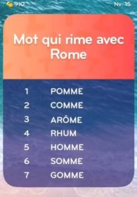 solution top 7 niveau 15 - mot qui rime avec rome ? - android & iphone